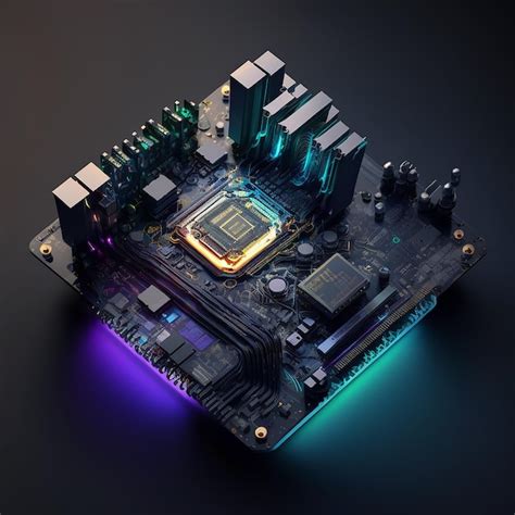 Premium Photo A Computer Motherboard With Neon Lights And A Green And Purple Cpu
