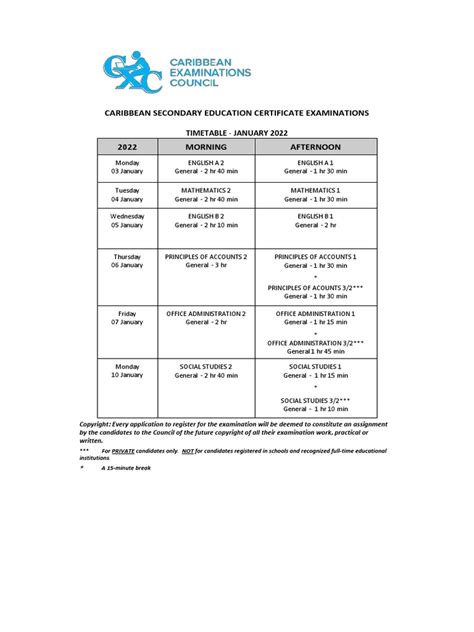 Timetable Csec Jan2022 Final 08nov2021 Pdf Test Assessment Educational Assessment And