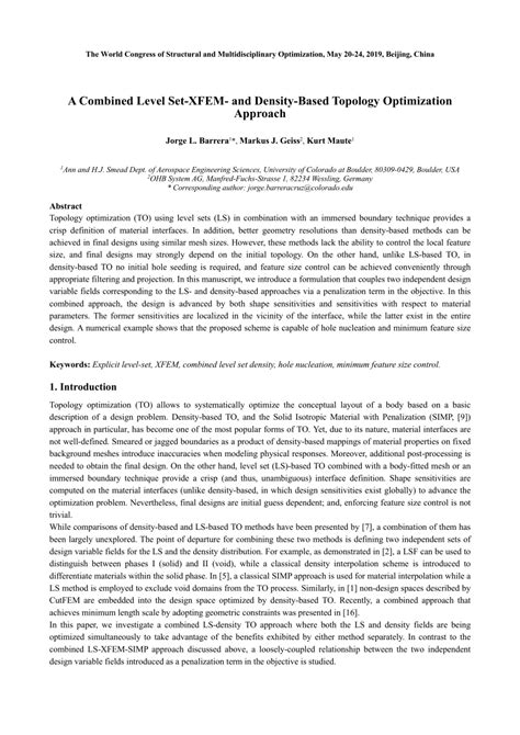 Pdf A Combined Level Set Xfem And Density Based Topology Optimization Approach