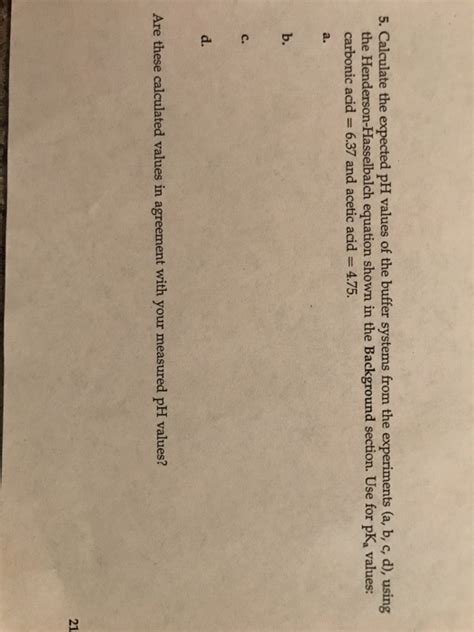 Calculate The Expected PH Values Of The Buffer Chegg