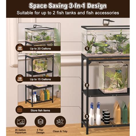 17 Stories 20 Gallon Aquarium Stand Fish Tank Stand With Adjustable 3