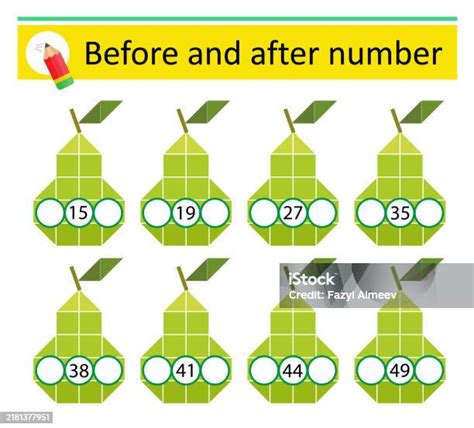 이전과 이후가 있습니다 아이들을 위한 수학 워크시트 숫자 범위는 최대 50입니다 벡터 일러스트 레이 션 배에 대한 스톡 벡터 아트 및 기타 이미지 Istock