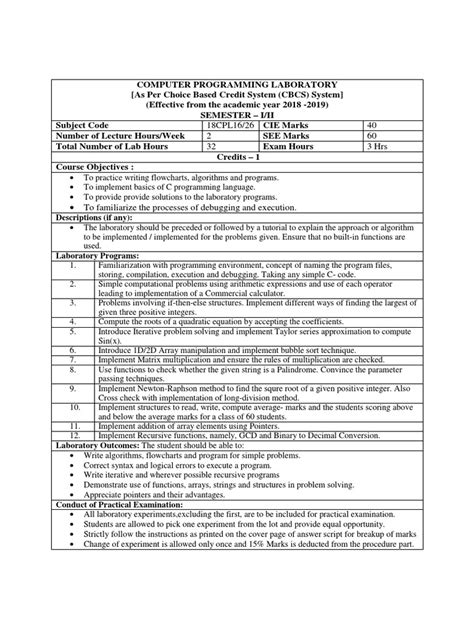 Comprogram Lab Syllabus Pdf Subroutine C Programming Language