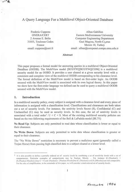 Pdf A Query Language For A Multilevel Object Oriented Database