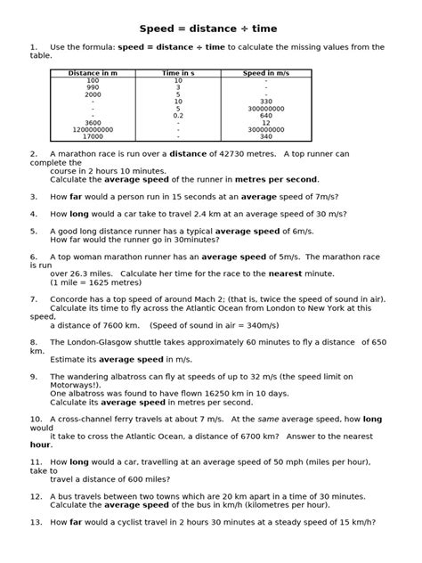 Speed Calculations Worksheet Pdf