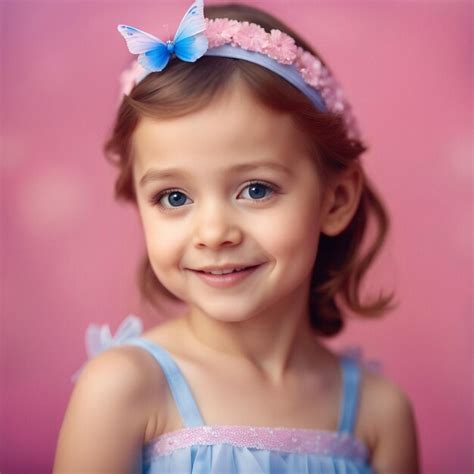 Premium Ai Image A Cute Small Girl In Pink And Blue Princess Dress