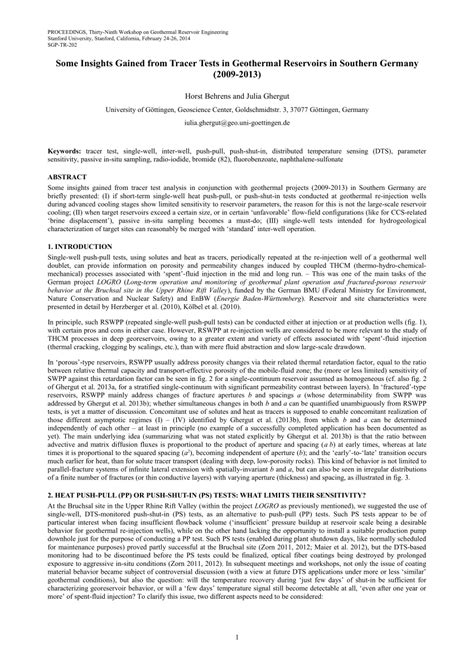 Pdf Some Insights Gained From Tracer Tests In Geothermal Reservoirs In Southern Germany 2009