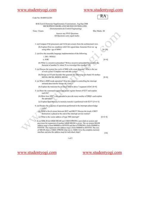 05322201 Microprocessors And Microcontrollers Set1 Pdf