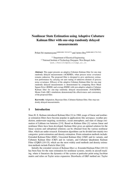 Pdf Nonlinear State Estimation Using Adaptive Gaussian Filters With One Step Randomly Delayed