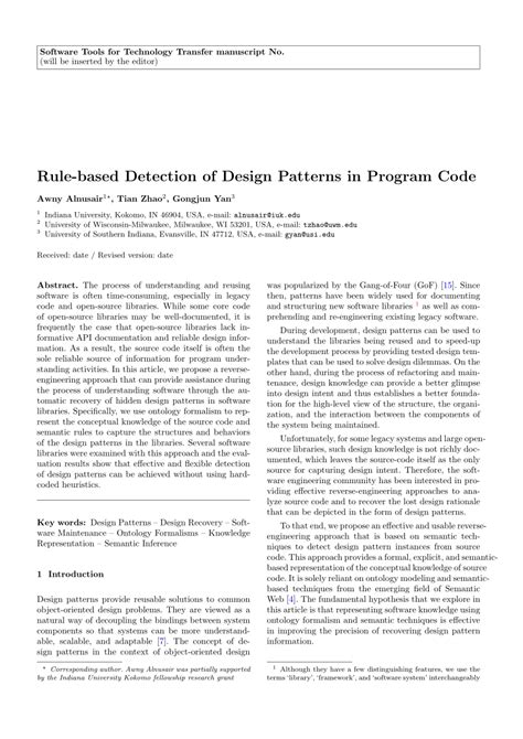 Pdf Rule Based Detection Of Design Patterns In Program Code
