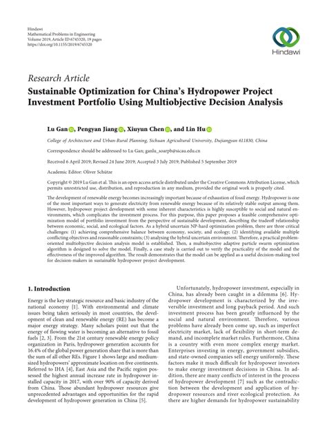 Pdf Sustainable Optimization For Chinas Hydropower Project Investment Portfolio Using