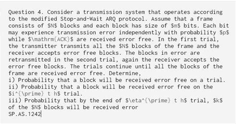 Solved Question Consider A Transmission System That Operates