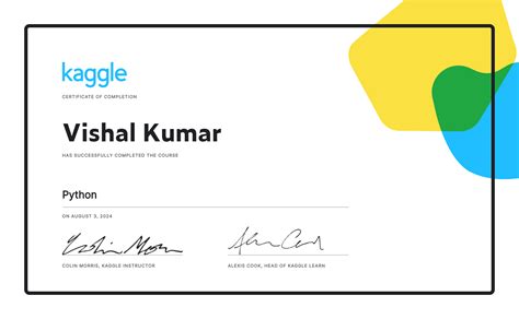 Vishal Kumar Completed The Python Course On Kaggle