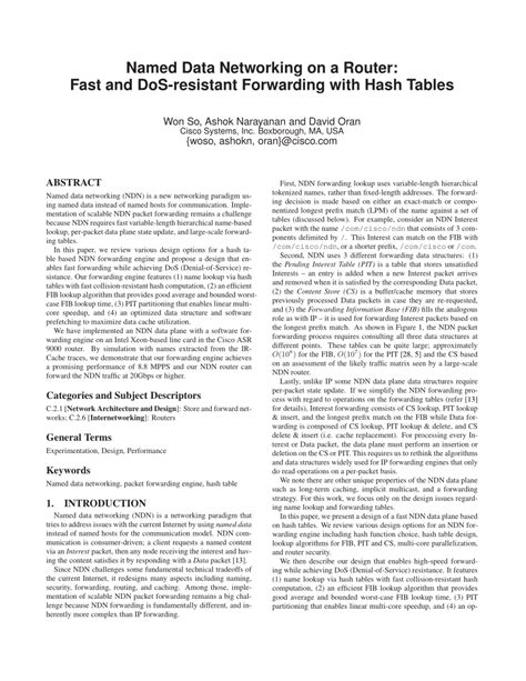 Pdf Named Data Networking On A Router Fast And Dos Resistant Forwarding With Hash Tables