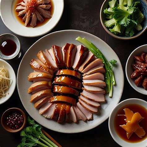 Chinese Traditional Dish Roasted Crispy Peking Duck Served Premium Ai