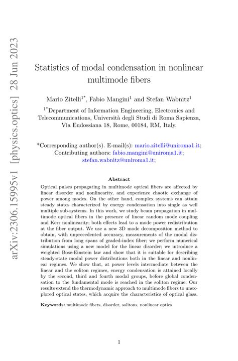 Pdf Statistics Of Modal Condensation In Nonlinear Multimode Fibers