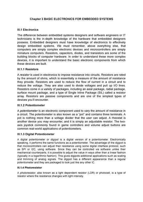 Chapter Basic Electronics Chapter BASIC ELECTRONICS FOR EMBEDDED SYSTEMS III Electronics