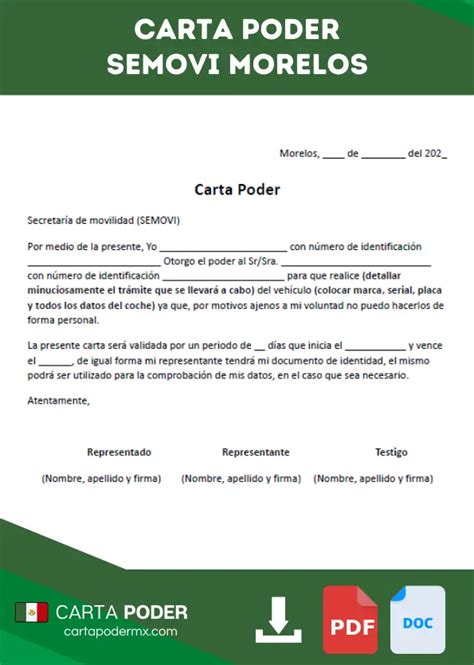 Carta Poder Semovi Morelos 《 Formato 2025 》 ️