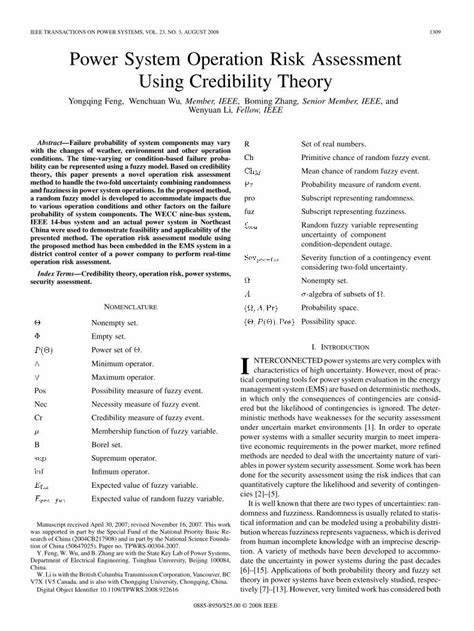 Pdf Power System Operation Risk Assessment Using Credibility Theory