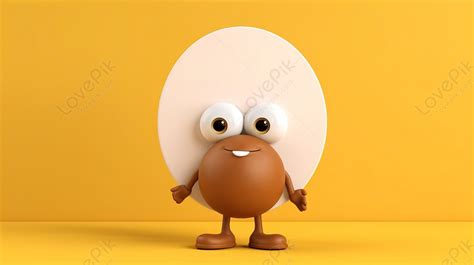 갈색 닭고기 달걀 마스코트와 흰색 광고 판촉 스탠드 배경을 갖춘 노란색 배경의 3d 렌더링 노란 배경 간판 배경 흰 계란 배경 이미지 Hd 노란 간판 흰 계란