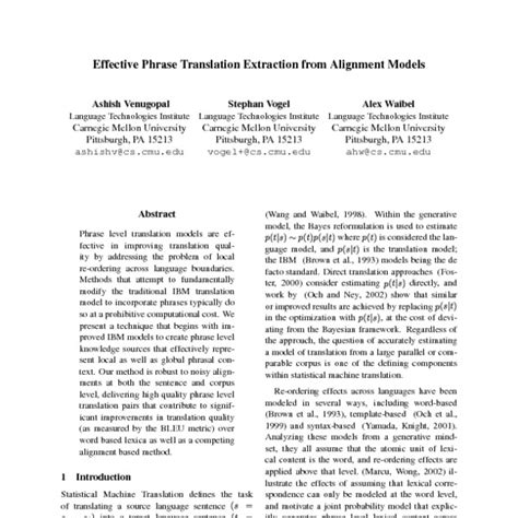 Effective Phrase Translation Extraction From Alignment Models Acl