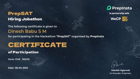Dinesh Babu Sm On Linkedin Connections Hackathon Prepsat Prepinsta Wecp Certification