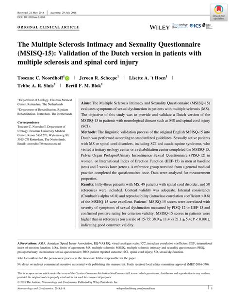 Pdf The Multiple Sclerosis Intimacy And Sexuality Questionnaire Msisq 15 Validation Of The