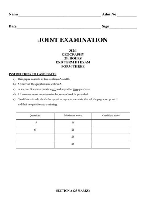 2023 Form 3 Geography Paper 1 End Of Term 3 Examination With Marking Schemes Elimu Cloud