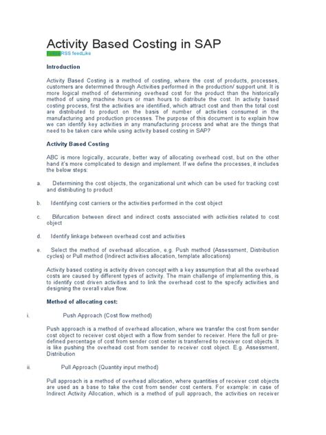 Activity Based Costing In Sap Pdf Cost Business