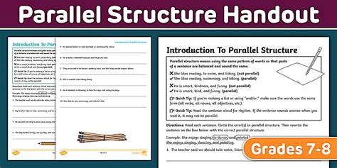 Parallel Structure Worksheet For 7 8 Grade