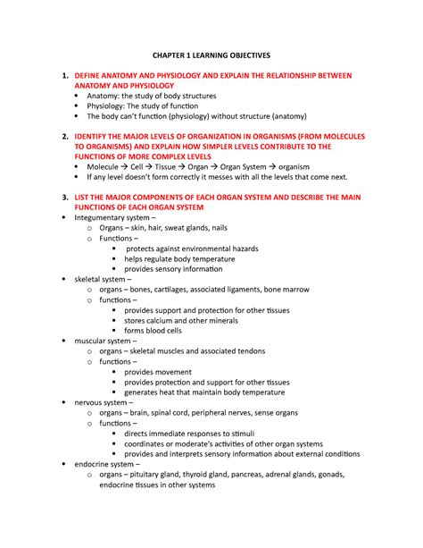Chapter 1 Learning Objectives Chapter 1 Learning Objectives 1 Define Anatomy And Physiology