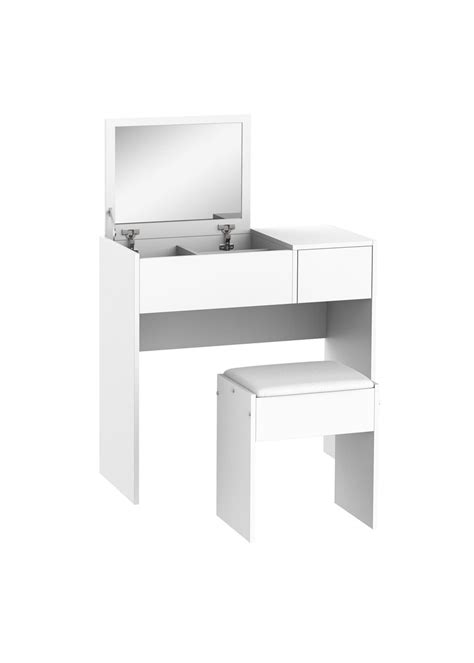 Homcom White Dressing Table Set With Flip Up Mirror 80cm X 40cm X 79cm Matalan