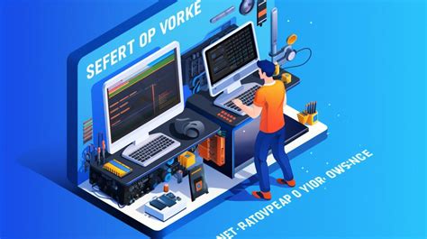 Premium Vector A Cartoon Of A Man Working At A Computer With A Blue Background With A Man