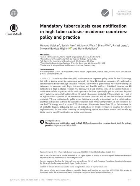 Pdf Mandatory Tuberculosis Case Notification In High Tuberculosis Incidence Countries Policy
