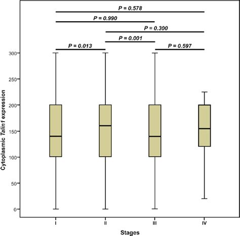 Box Plot Analysis Of Talin1 Expression Levels In Stage I To Iv Based