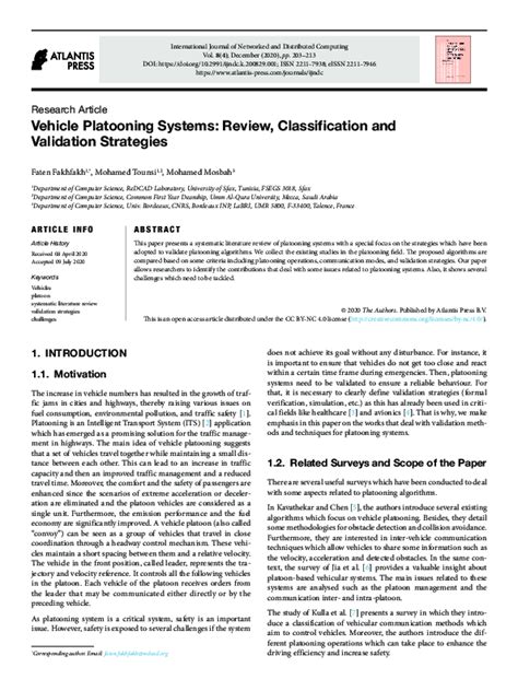 Pdf Vehicle Platooning Systems Review Classification And Validation Strategies