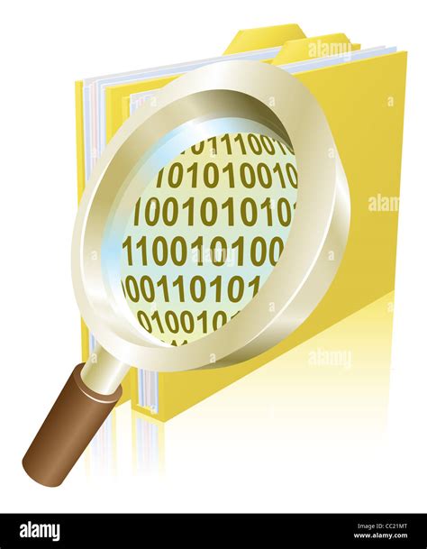 Conceptual Illustration Of Magnifying Glass Searching Binary Data File
