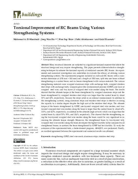 Pdf Torsional Improvement Of Rc Beams Using Various Strengthening Systems