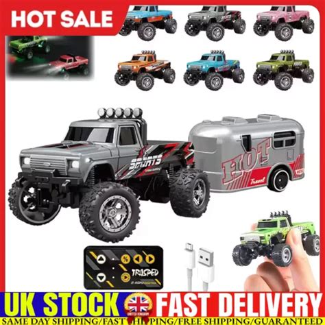 164 Mini Rc Monster Truck Usbc Rechargeable Underflow W Trailer Scale Alloy B £2015