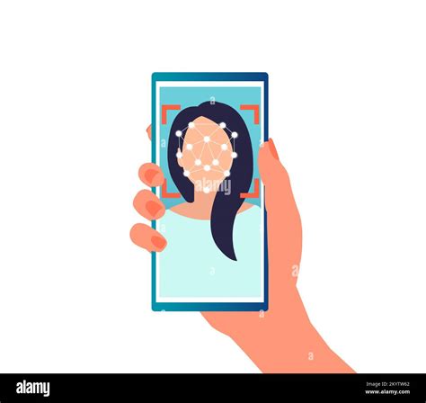 Face Id Recognition System Concept Vector Of A Woman Using Mobile