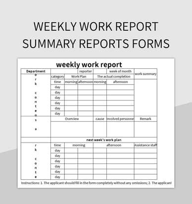 Weekly Work Report Summary Reports Forms Excel Template And Google Sheets File For Free Download Weekly Work Report Summary Reports Forms Excel Template And Google Sheets File For Free Download