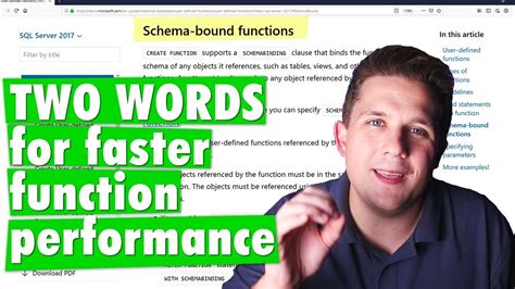 With Schemabinding Performance For Scalar Functions In Sql Server Youtube