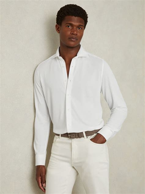 Reiss Modal Blend Cutaway Collar Shirt In White Reiss