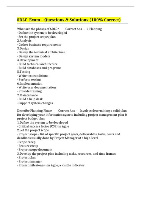 Sdlc Exam Questions And Solutions 100 Correct Software Development