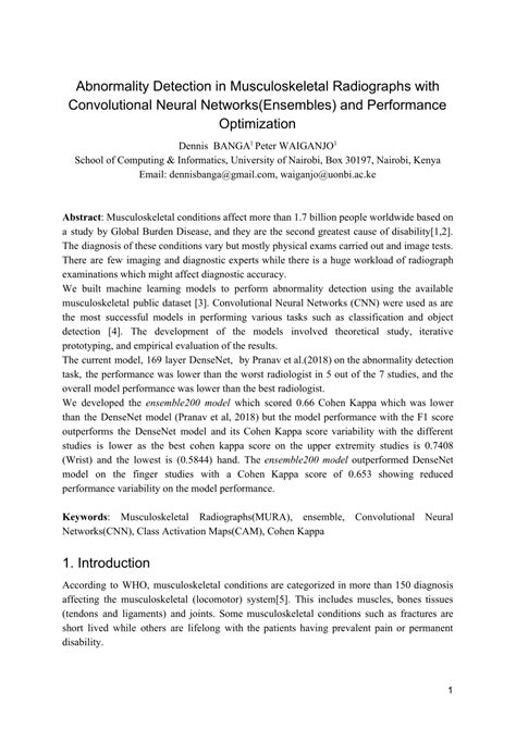 Pdf Abnormality Detection In Musculoskeletal Radiographs With Convolutional Neural Networks