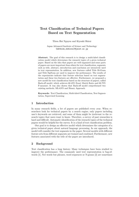 Pdf Text Classification Of Technical Papers Based On Text Segmentation