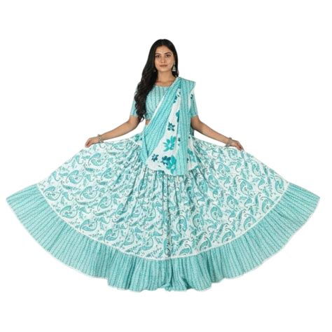 Buy Sky Blue Printed Gopi Dress Lehenga Choli With Dupatta And Huge
