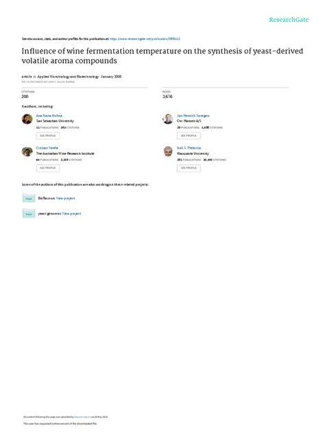 Influence Of Wine Fermentation Temperature On The Synthesis Of Yeast Derived Volatile Aroma