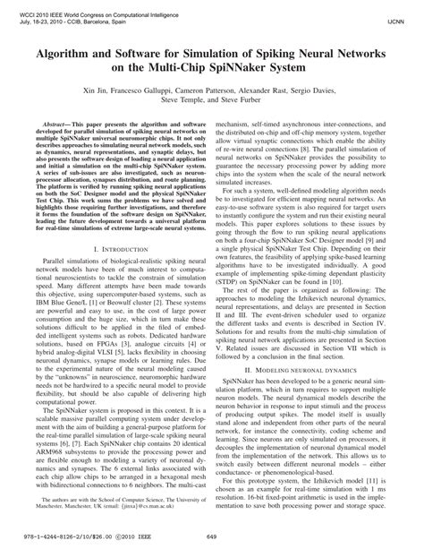 pdf algorithm and software for simulation of spiking neural networks