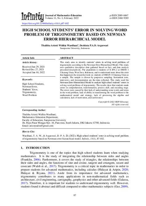 Pdf High School Students Error In Solving Word Problem Of